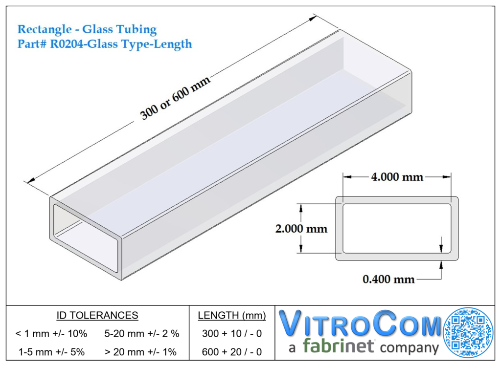 Rectangle Glass Tubing #R0204 | Vitrocom