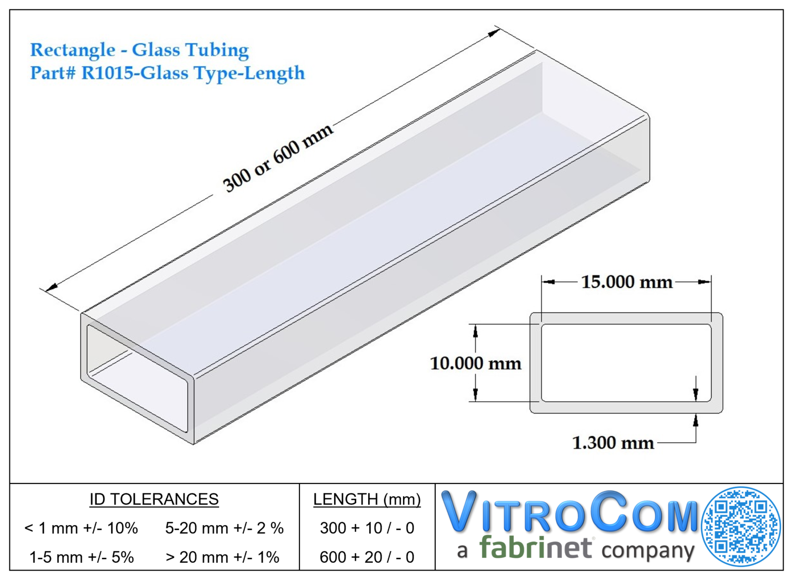 Rectangle Glass Tubing #R1015 | Vitrocom