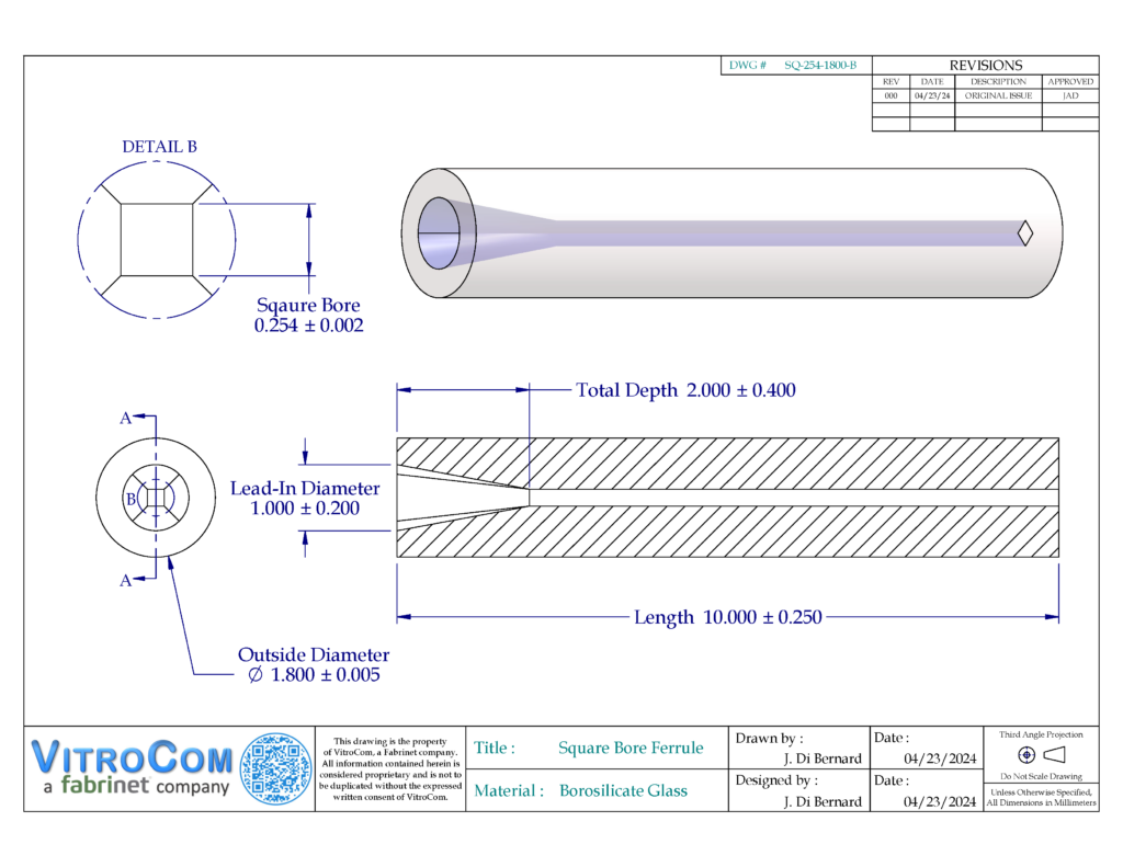 SQ-254-1800-B (Square Bore) - VitroCom