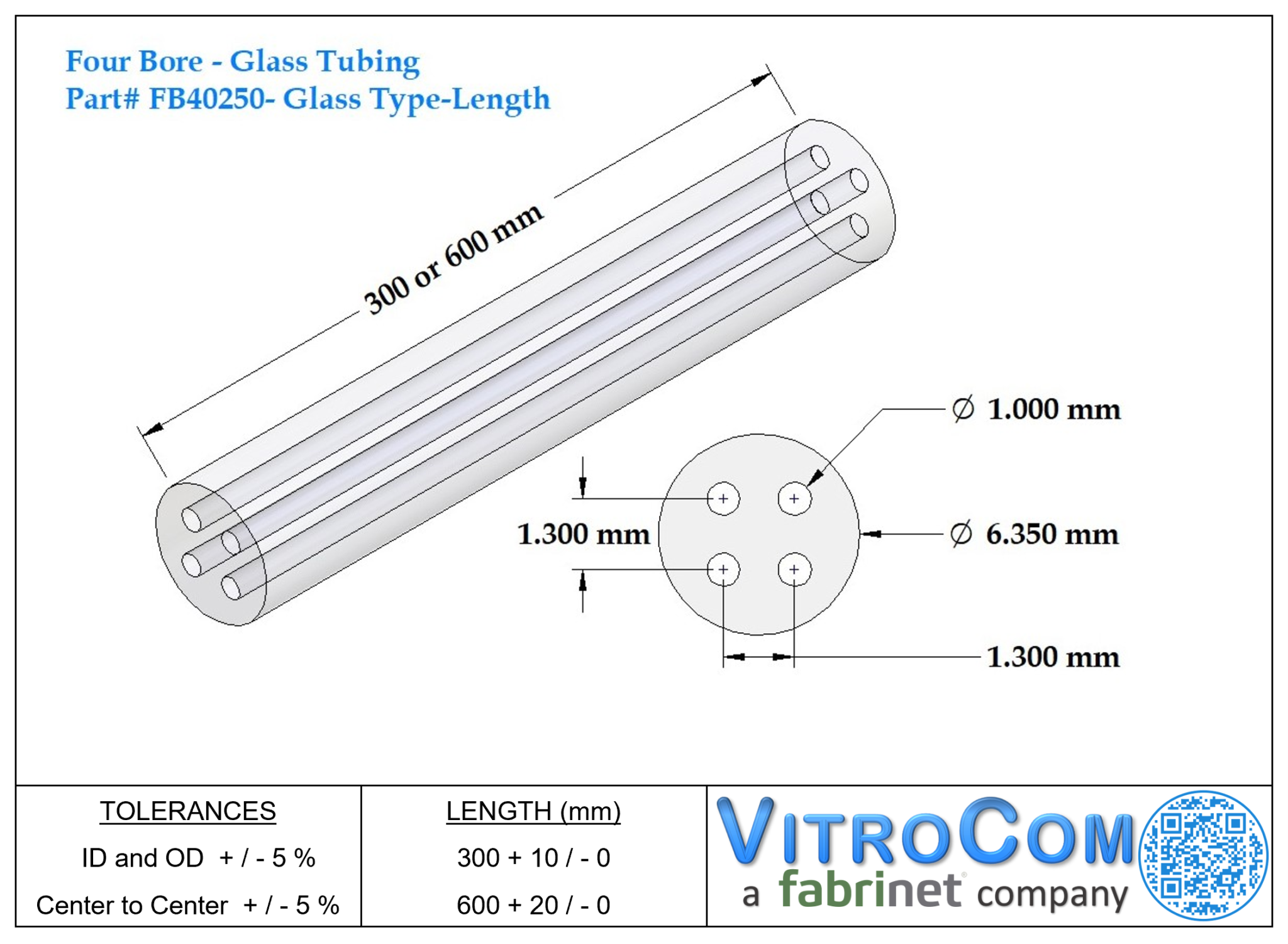 FB40250 - Four Bore Glass Tubing - VitroCom